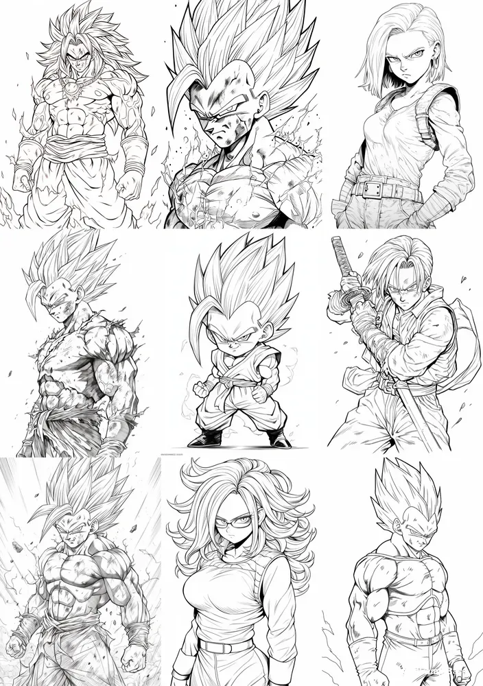 Coloring Book Pages Dbz Characters Midjourney Prompt | PromptBase
