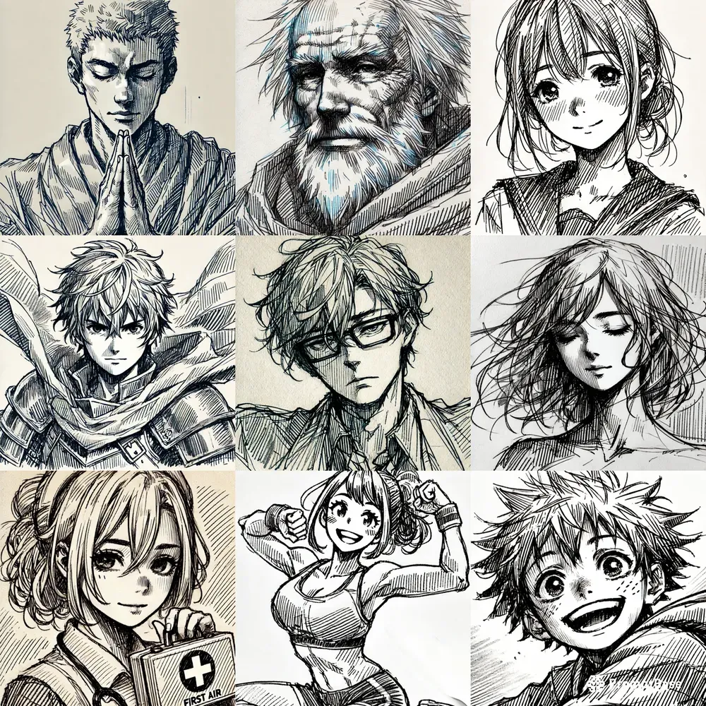 Rough Pencil Sketch Mangastyle Portraits DALL·E Prompt | PromptBase