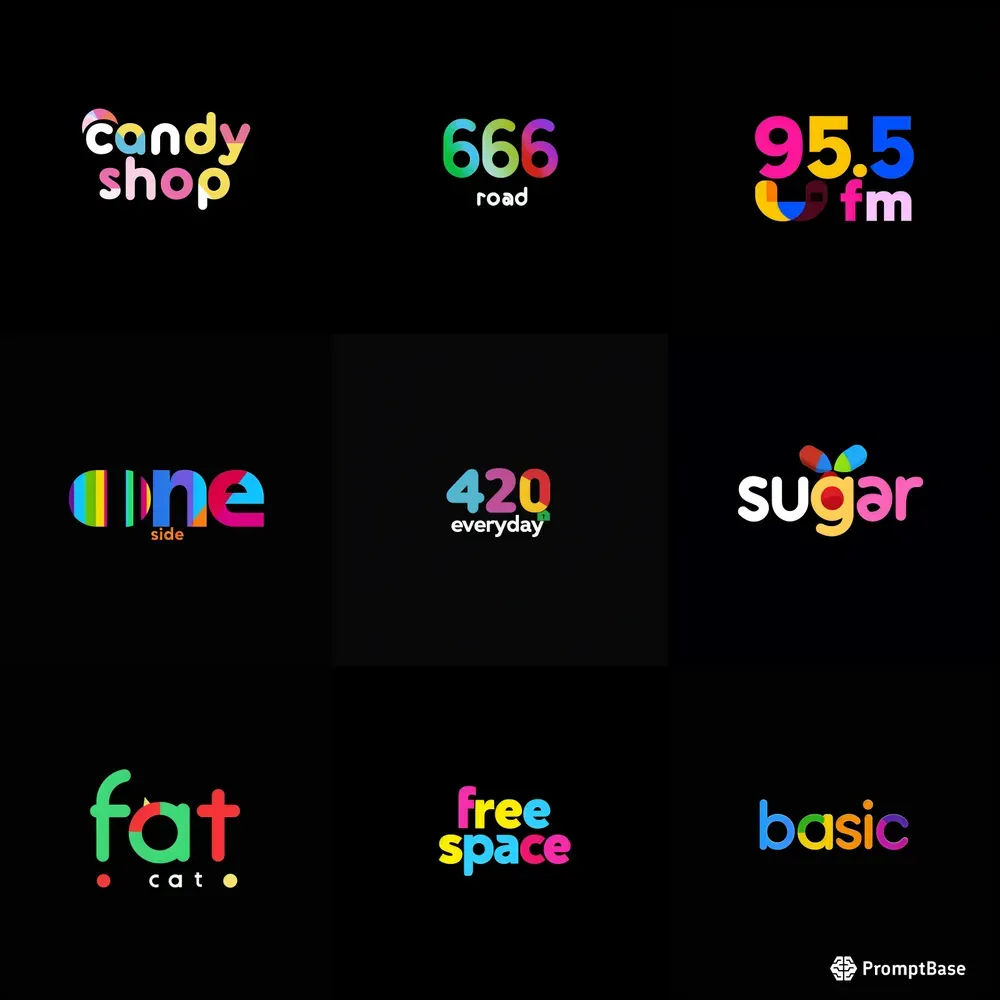 Modern Colored Text Logos Midjourney Prompt | PromptBase