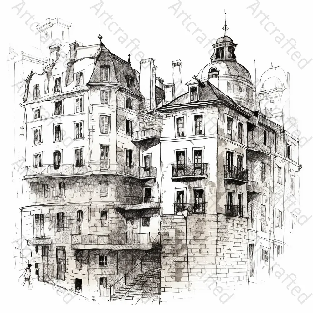 Architectural Hand Drawn Sketches Midjourney Prompt | PromptBase