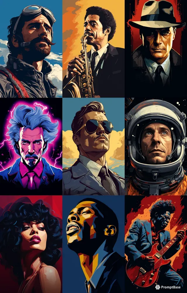 Retro Wave Vector Portraits Midjourney Prompt | PromptBase