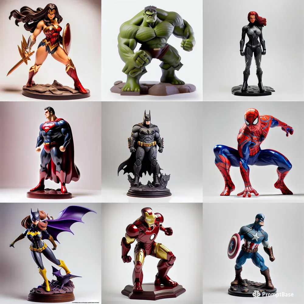 Realistic Superhero Figurine Statues Midjourney Prompt | PromptBase