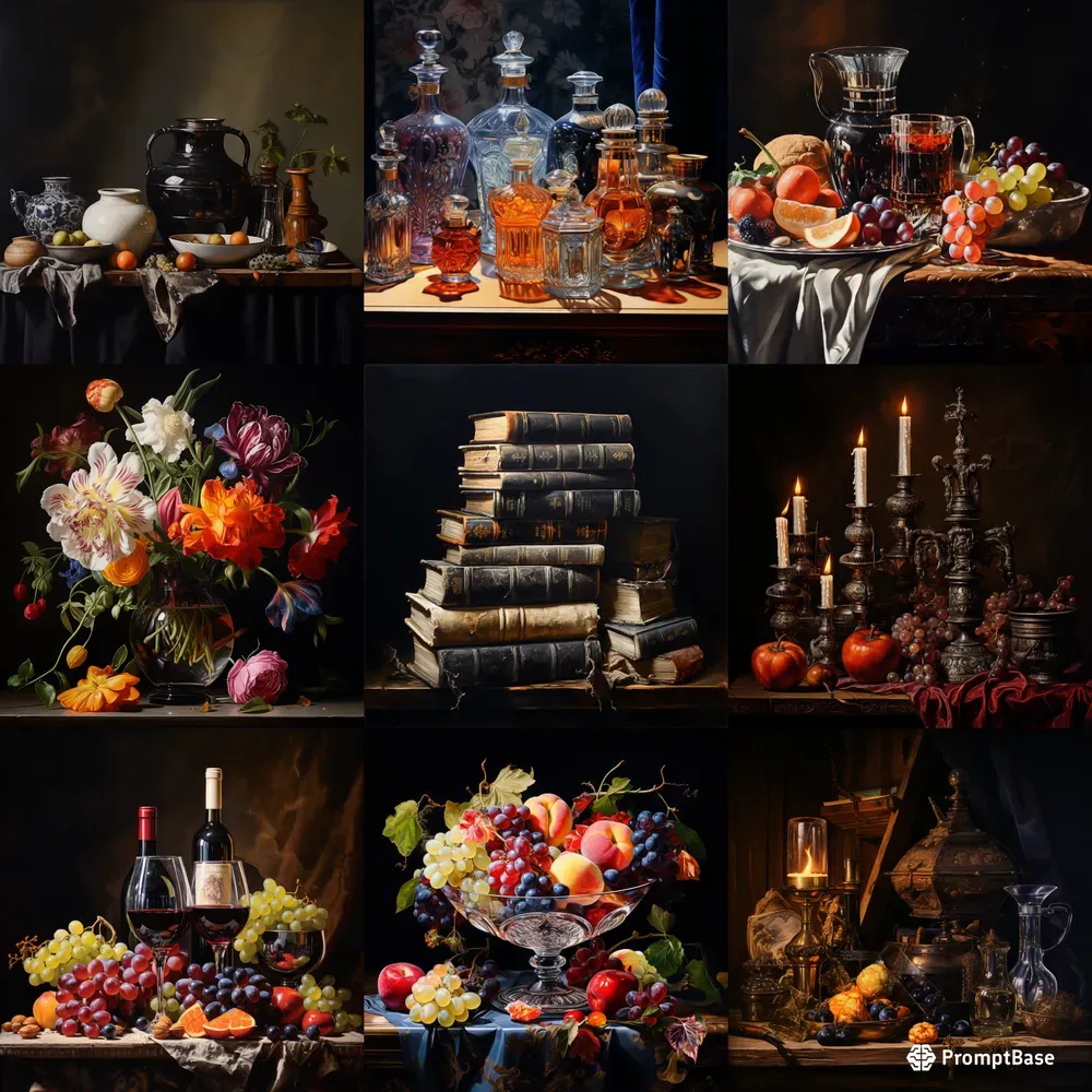 Realistic Still Life Oil Paintings Art Midjourney Prompt | PromptBase