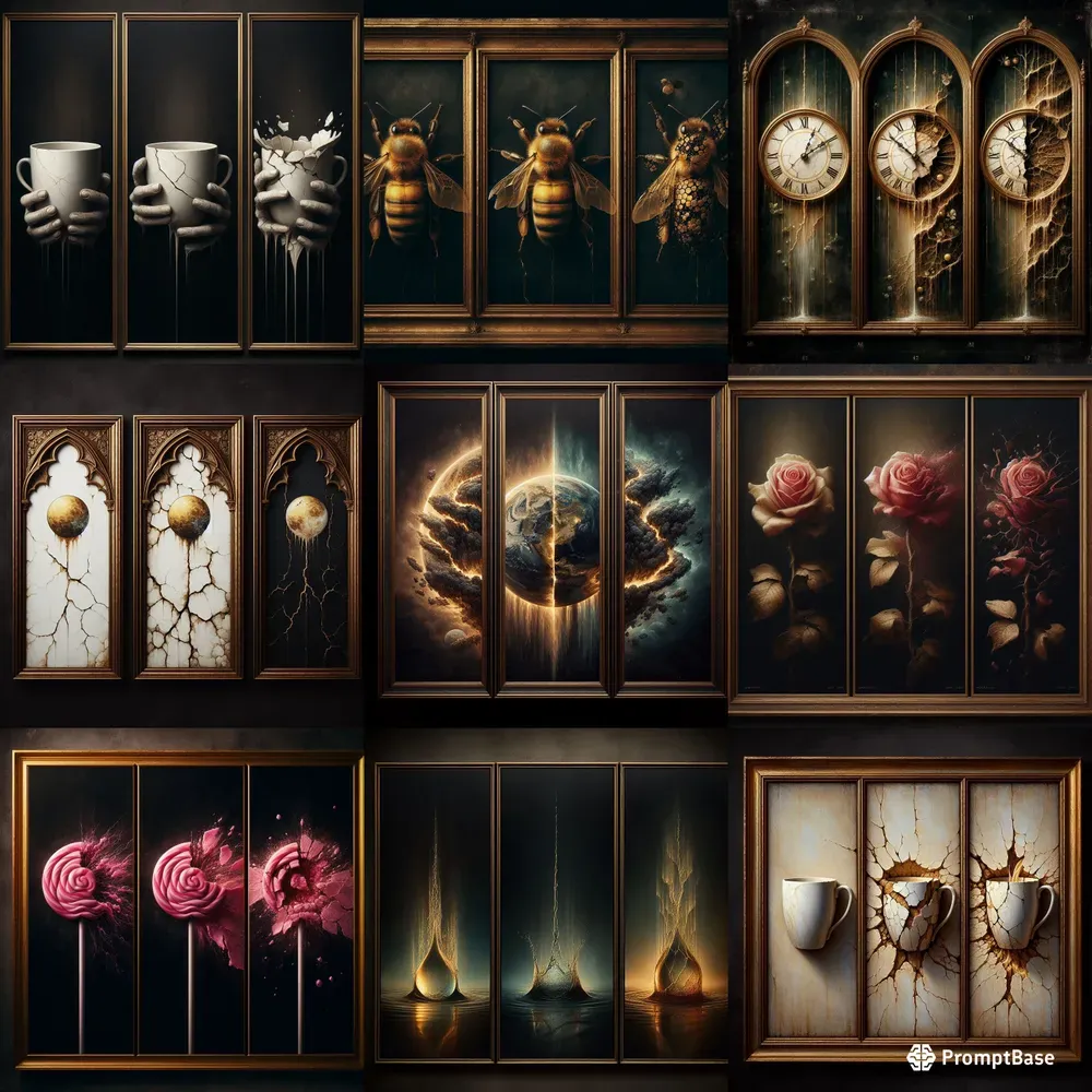 Triptychs In Destruction DALL·E Prompt | PromptBase