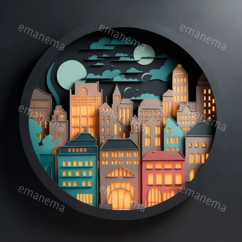 Paper Cityscapes In Circle Frames Midjourney Prompt | PromptBase