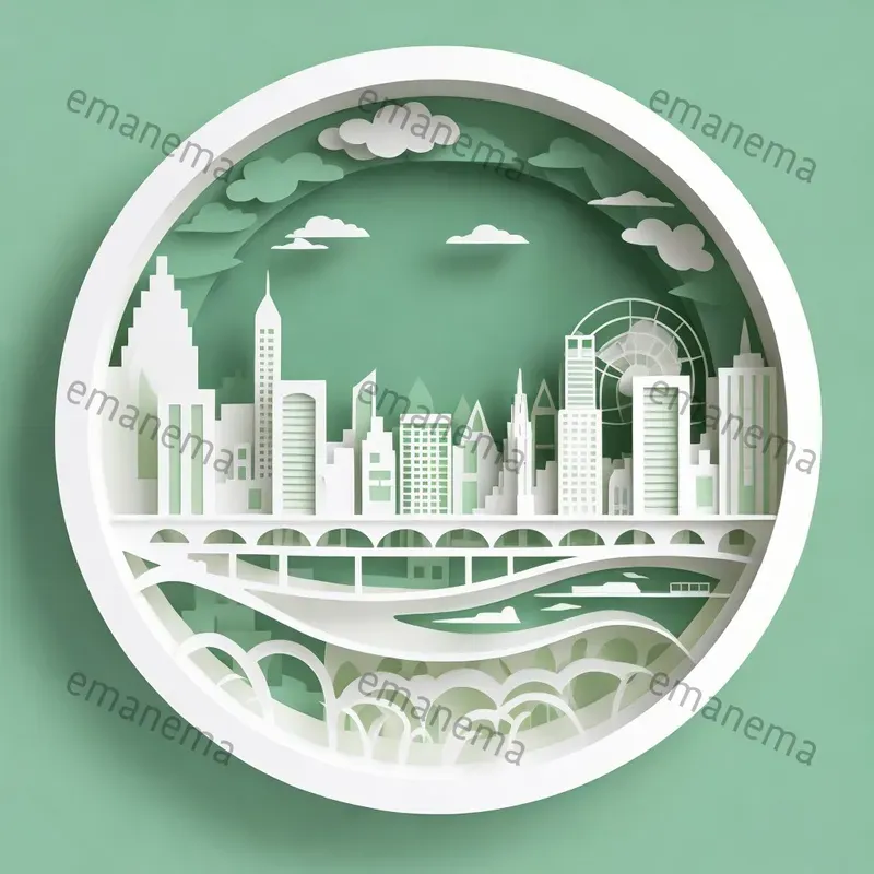 Paper Cityscapes In Circle Frames Midjourney Prompt | PromptBase