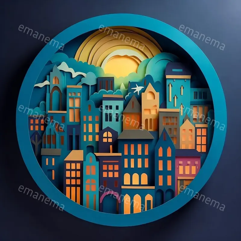 Paper Cityscapes In Circle Frames Midjourney Prompt | PromptBase