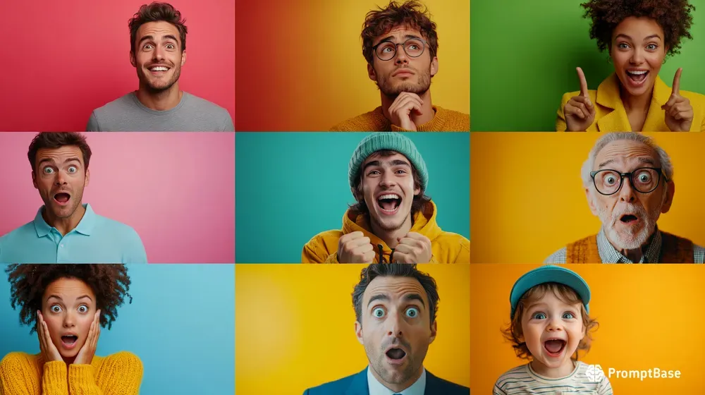 Exaggerated Expressive YouTube Thumbnails Midjourney Prompt | PromptBase