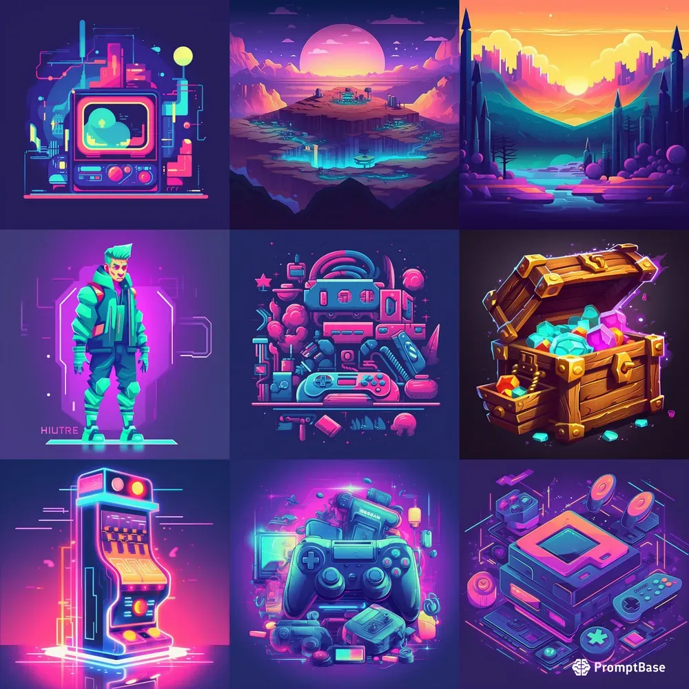 Video Games Flat Style Illustrations Midjourney Prompt | PromptBase