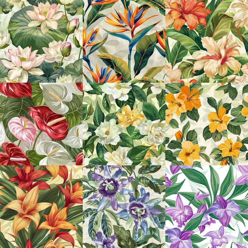 Lush Tropics Seamless Floral Pattern Midjourney Prompt | PromptBase