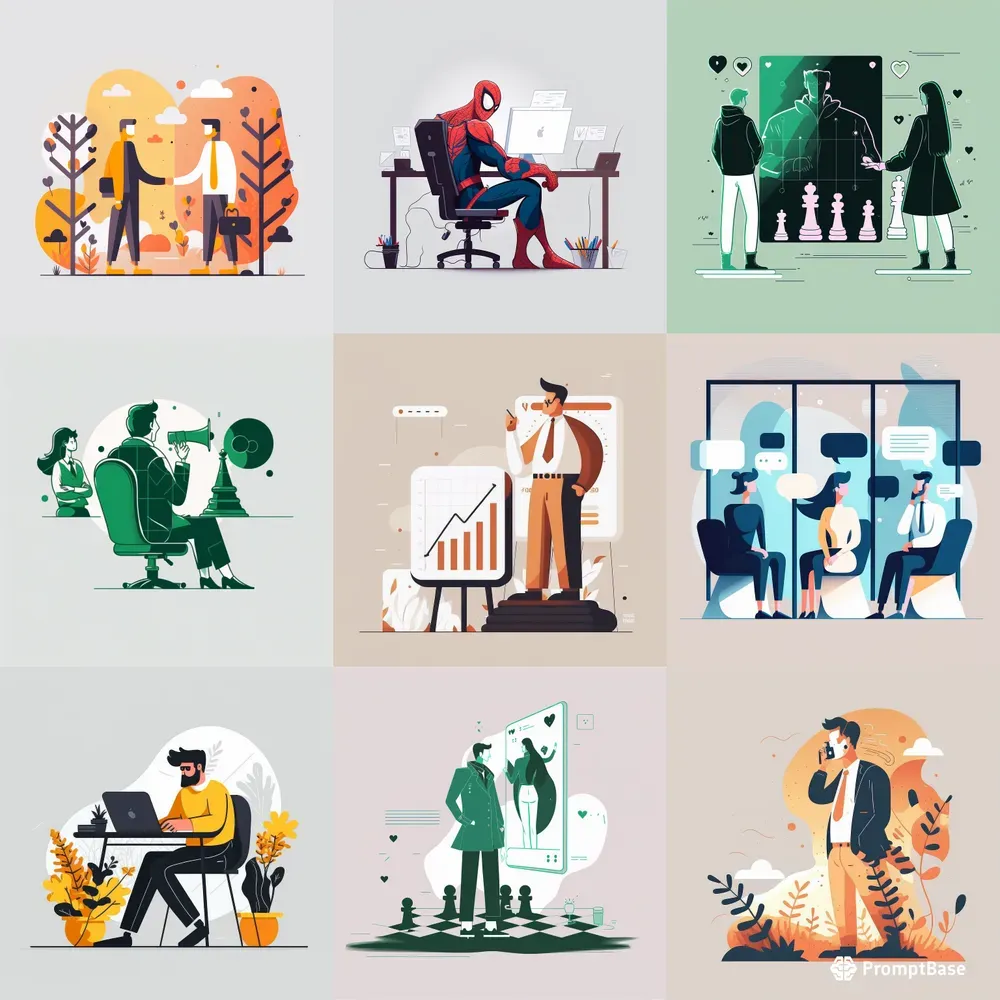 Flat Vector Character Illustrations Midjourney Prompt | PromptBase