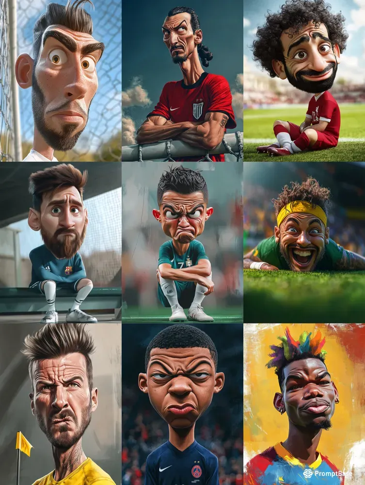 Cartoon Football Stars Caricatures Midjourney Prompt | PromptBase