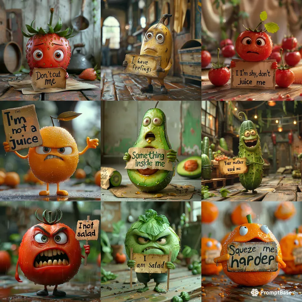 Rebellious Vegetables And Fruits Midjourney Prompt | PromptBase