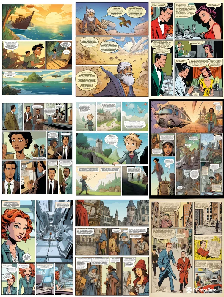 Layouts Of Comic Book Story Pages Midjourney Prompt | PromptBase