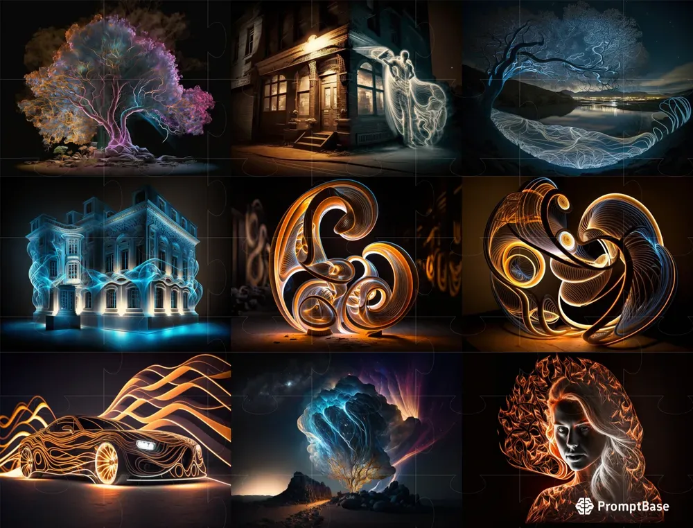 Creative And Dynamic Light Paintings Midjourney Prompt | PromptBase