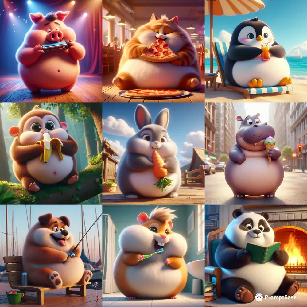 Cute Busy Fat Animals DALL·E Prompt | PromptBase