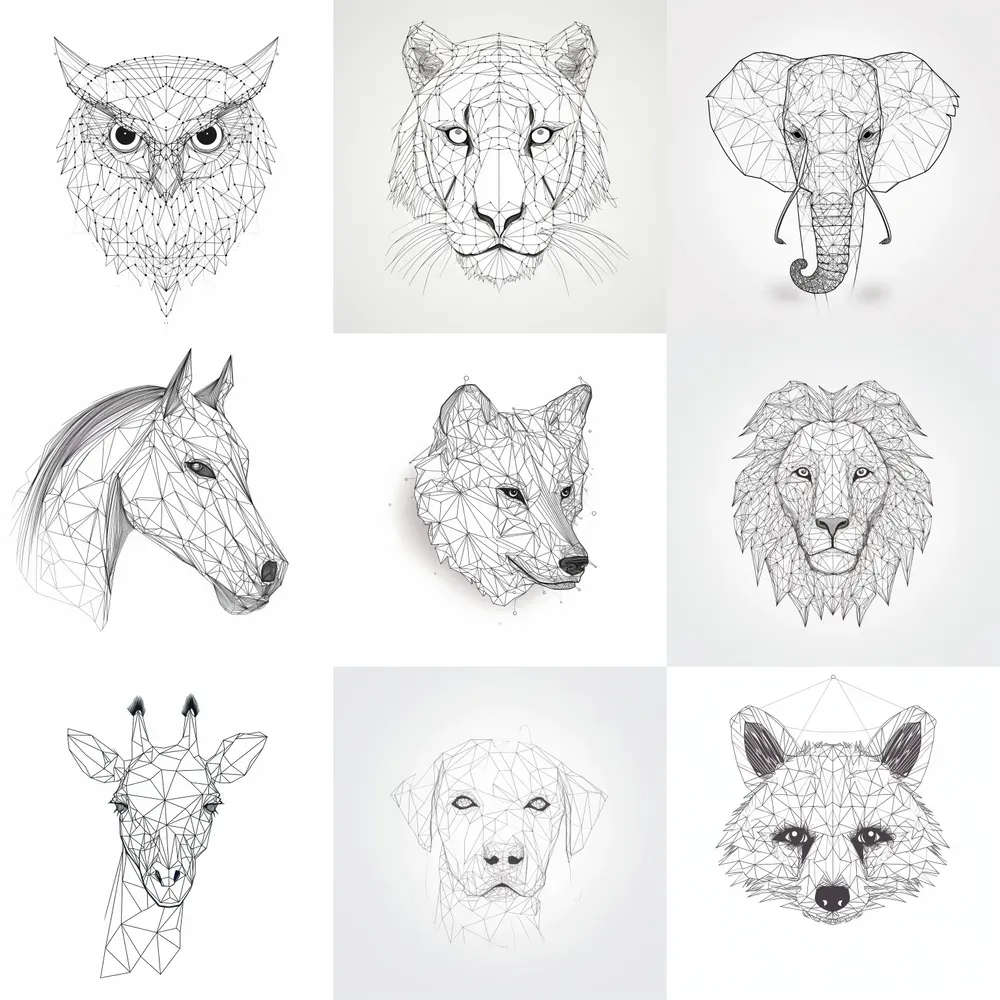 Elegant Line Drawings Animals Portraits Midjourney Prompt | PromptBase