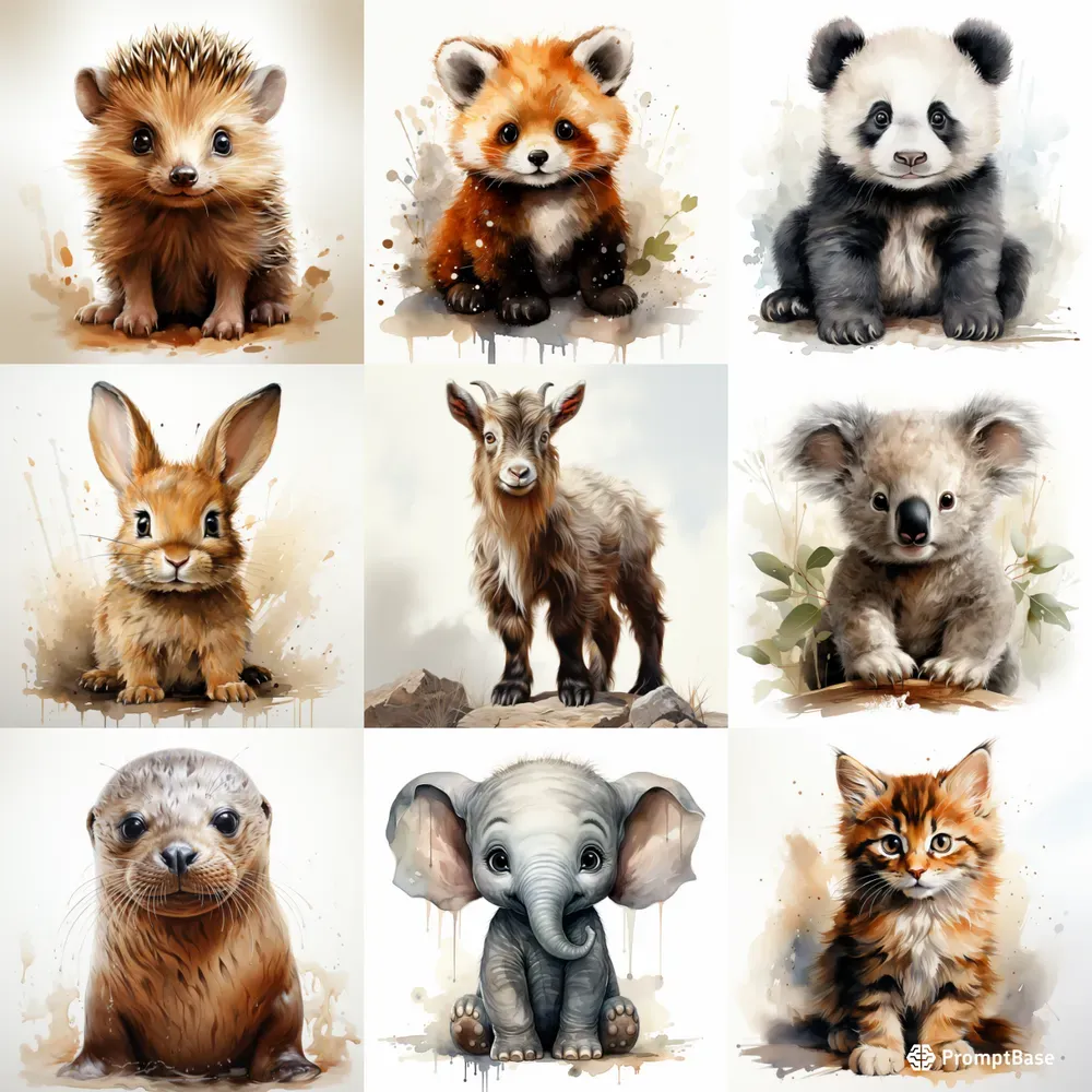 Watercolor Cute Animals Midjourney Prompt | PromptBase