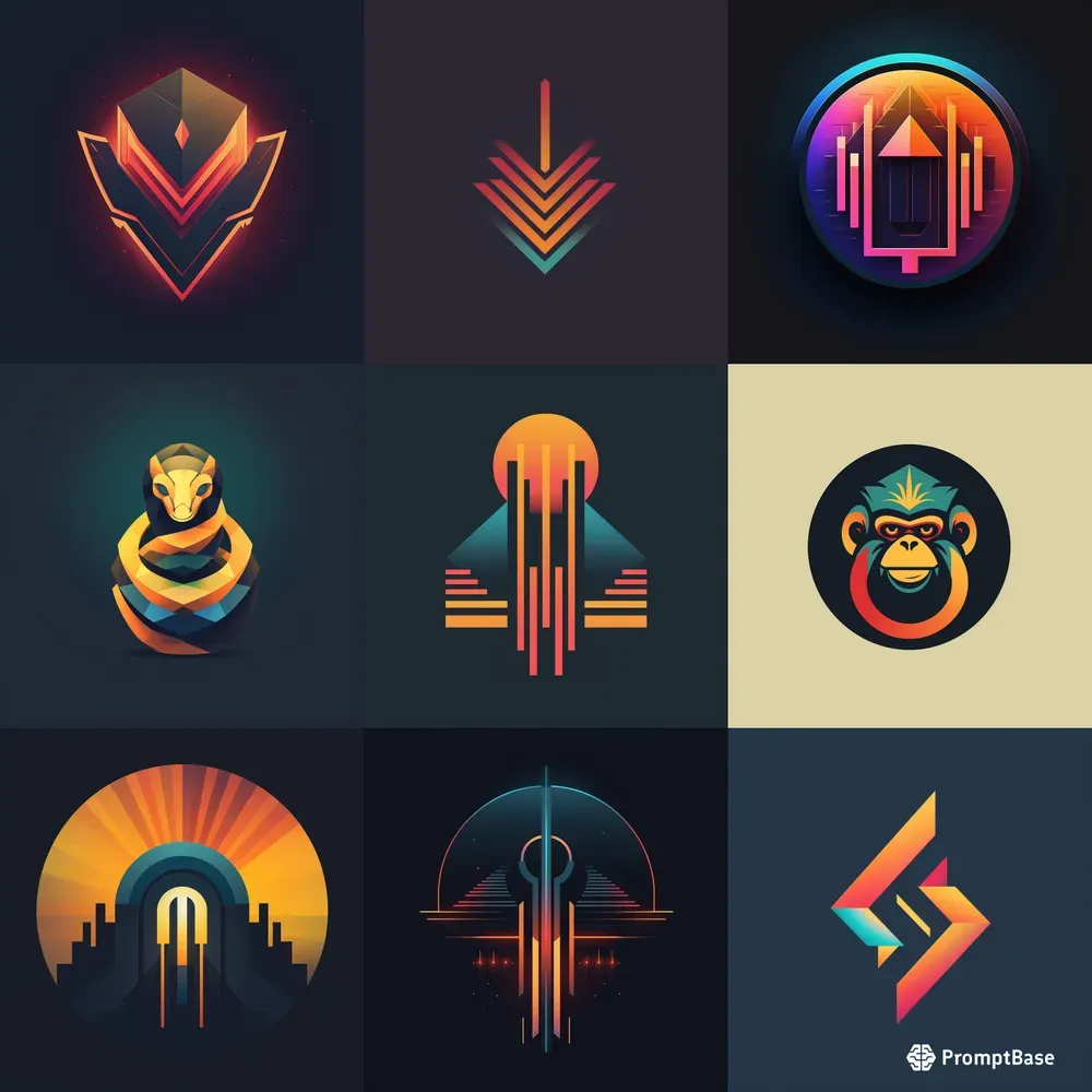 Retro-geometric Logos Design Midjourney Prompt | PromptBase