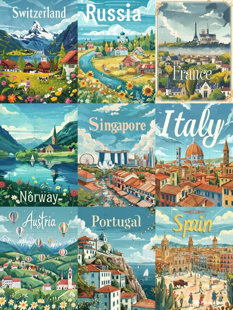 Whimsical Travel Poster Illustrations Midjourney Prompt | PromptBase