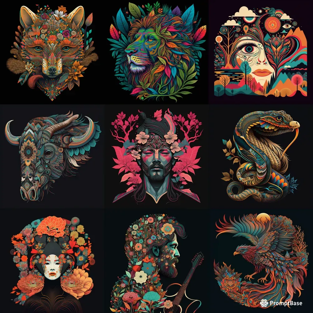 Modern Bohemian Maximalist Vector Art Midjourney Prompt | PromptBase