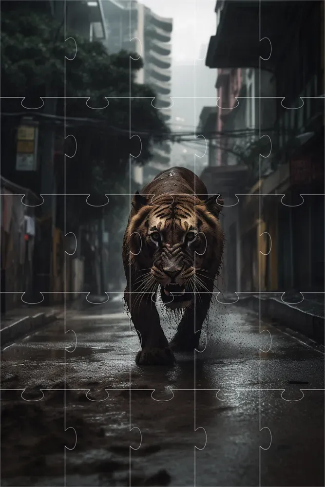 Dramatic Photos Of Animals In Cities Midjourney Prompt | PromptBase