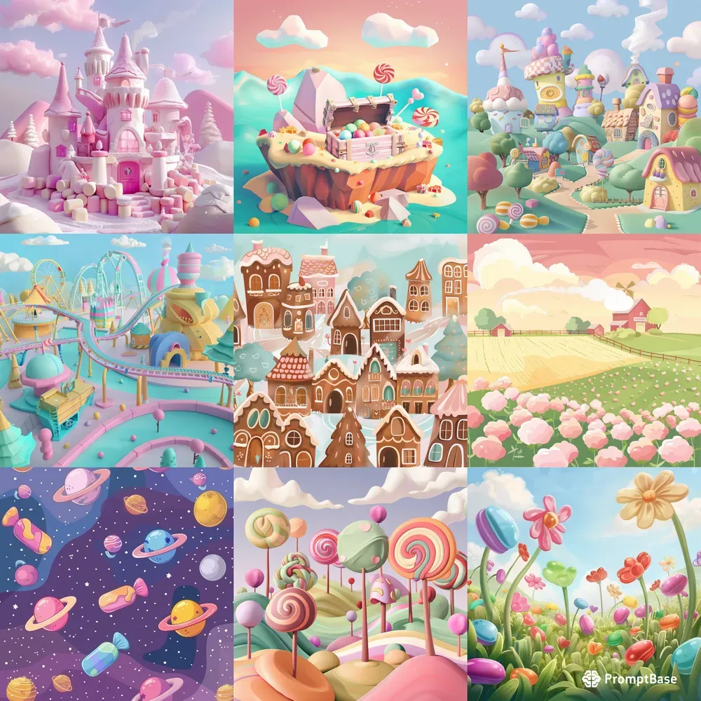 Cartoon Candy Landscapes Midjourney Prompt | PromptBase