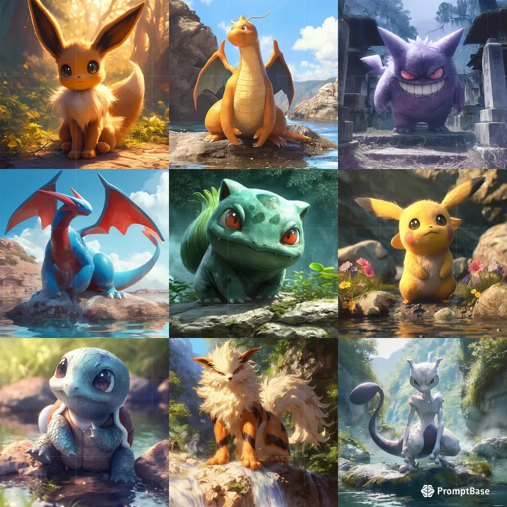 Realistic Pokemon In Nature Midjourney Prompt | PromptBase