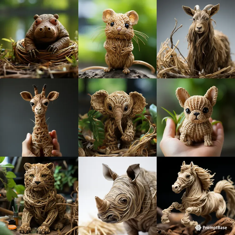 Rattan And Thread Animals Midjourney Prompt | PromptBase