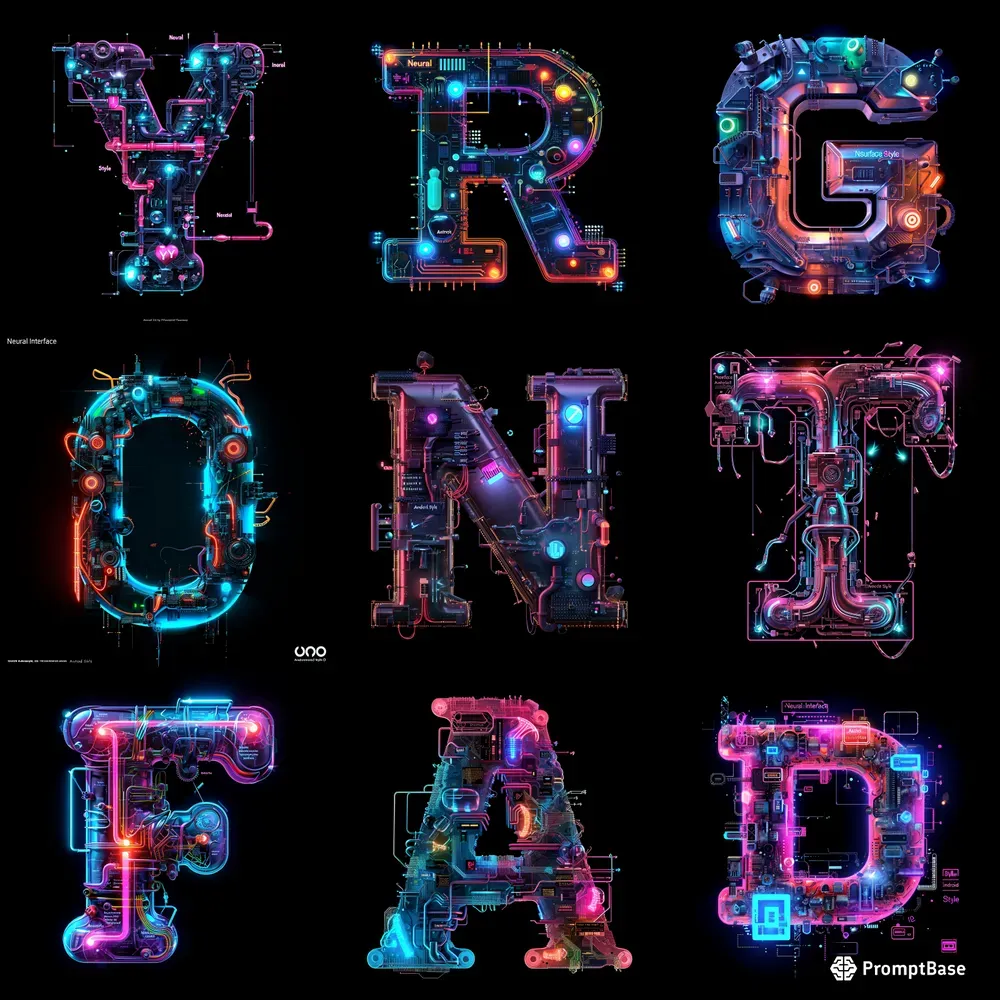 Neural Interface Style Fonts Midjourney Prompt | PromptBase