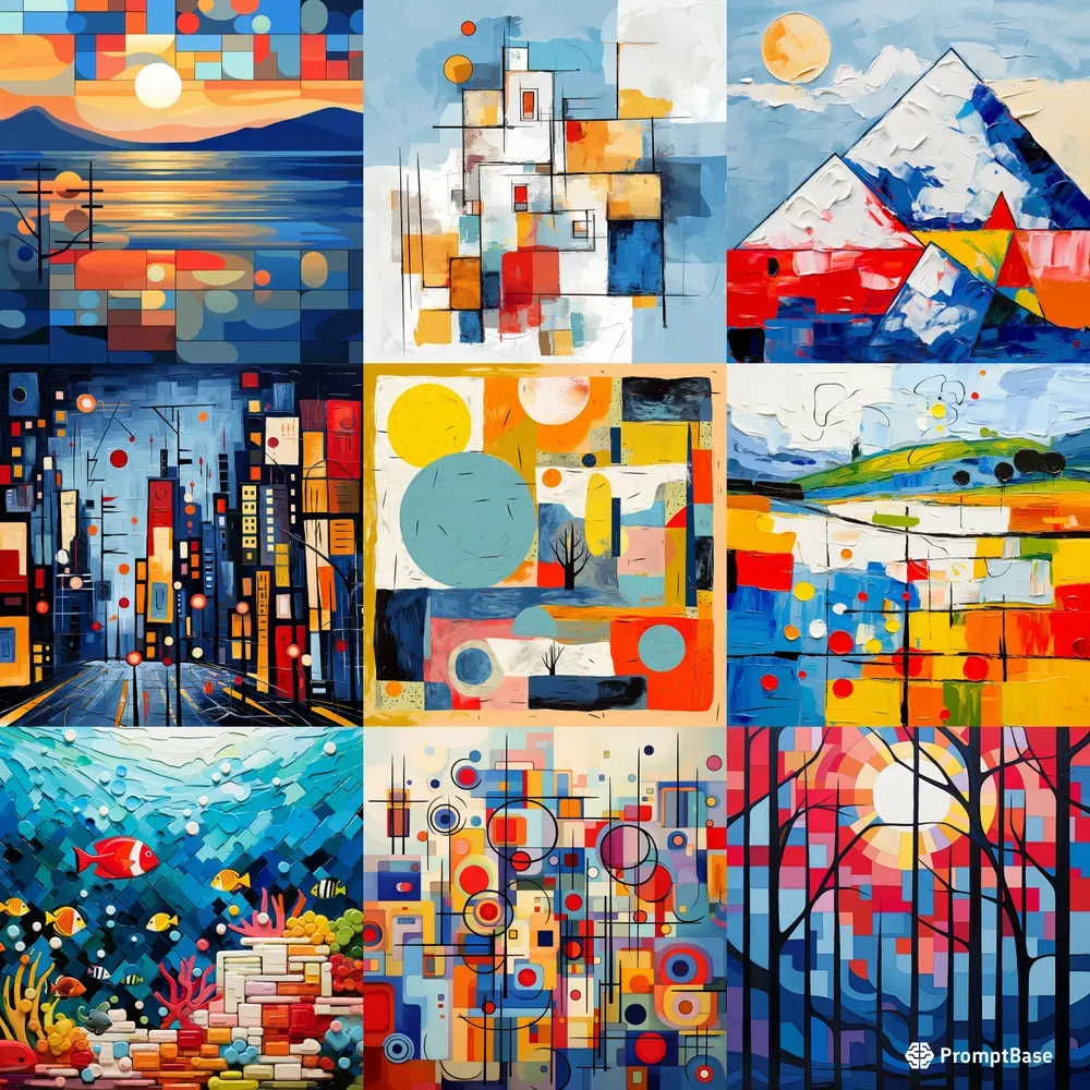 Miro And Mondrian Environment Fusion Art Midjourney Prompt | PromptBase