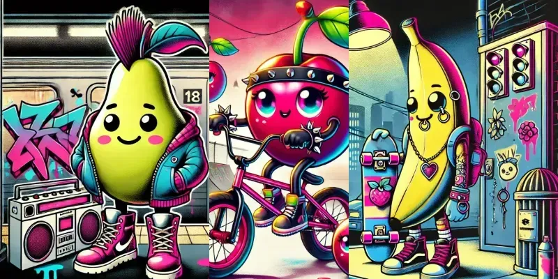 Punk Fruit Characters In Urban Scenes Generator App | PromptBase