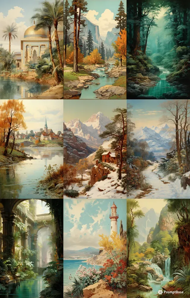 Vintage Nature Postcards Detailed Midjourney Prompt | PromptBase