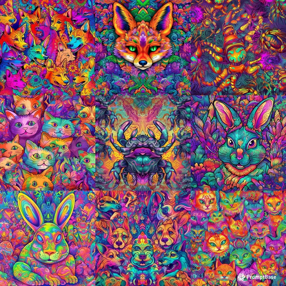 Psychedelic Animals Patterns Midjourney Prompt | PromptBase