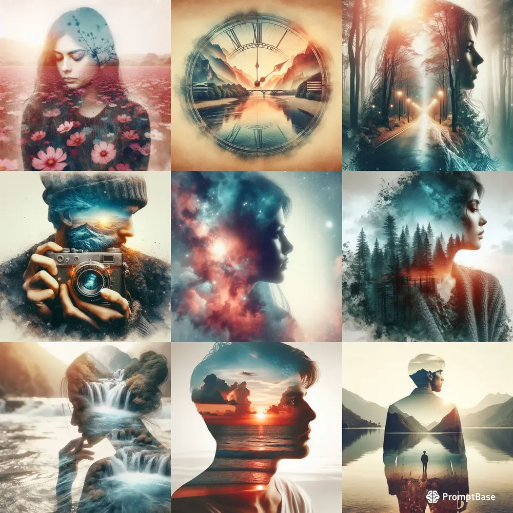 Moody Realistic Double Exposures DALL·E Prompt | PromptBase