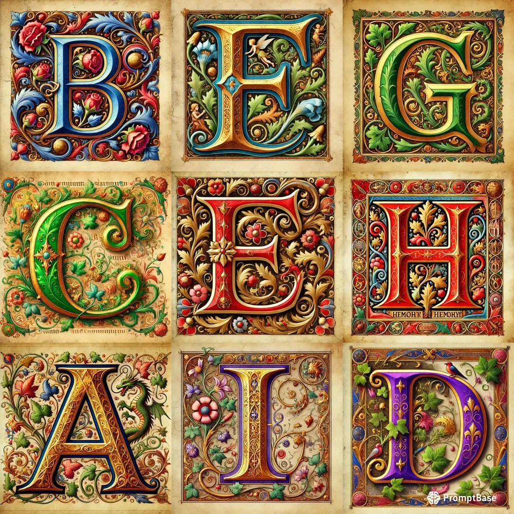 Medieval Manuscript Illuminated Letters DALL·E Prompt | PromptBase