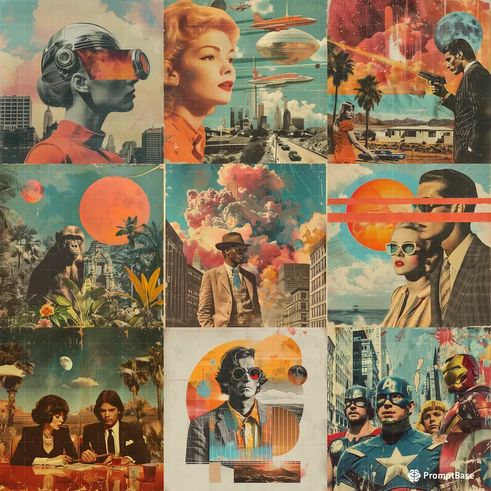 Retro Collage Themes Midjourney Prompt | PromptBase