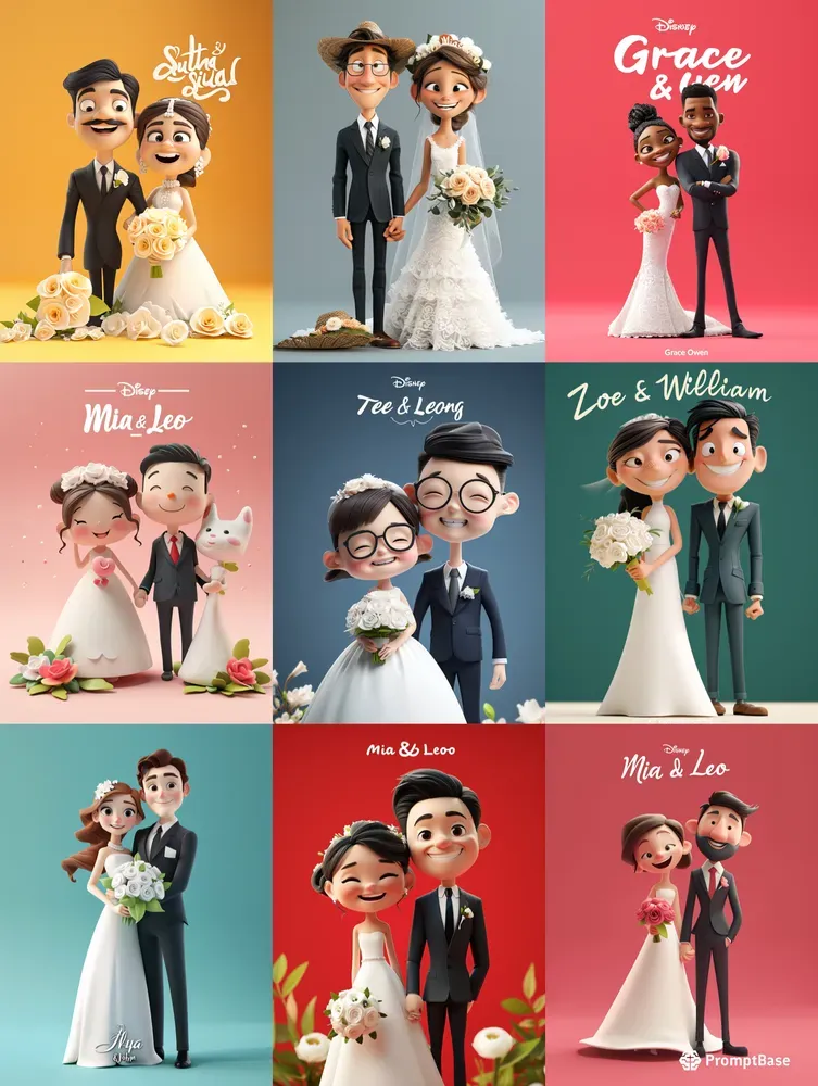 Disney Bride And Groom With Text Midjourney Prompt | PromptBase