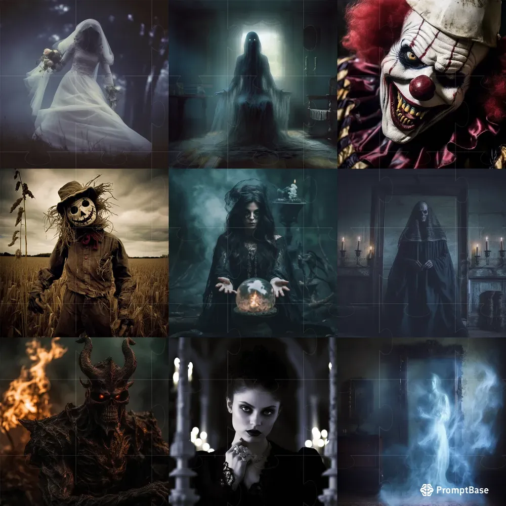 Spooky Realistic Halloween Characters Midjourney Prompt | PromptBase