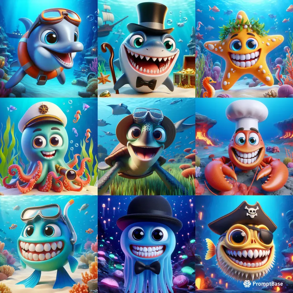 3D Cute Marine Creatures DALL·E Prompt | PromptBase