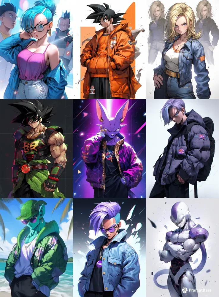 Dbz Character Fashion Costumes Street Midjourney Prompt | PromptBase
