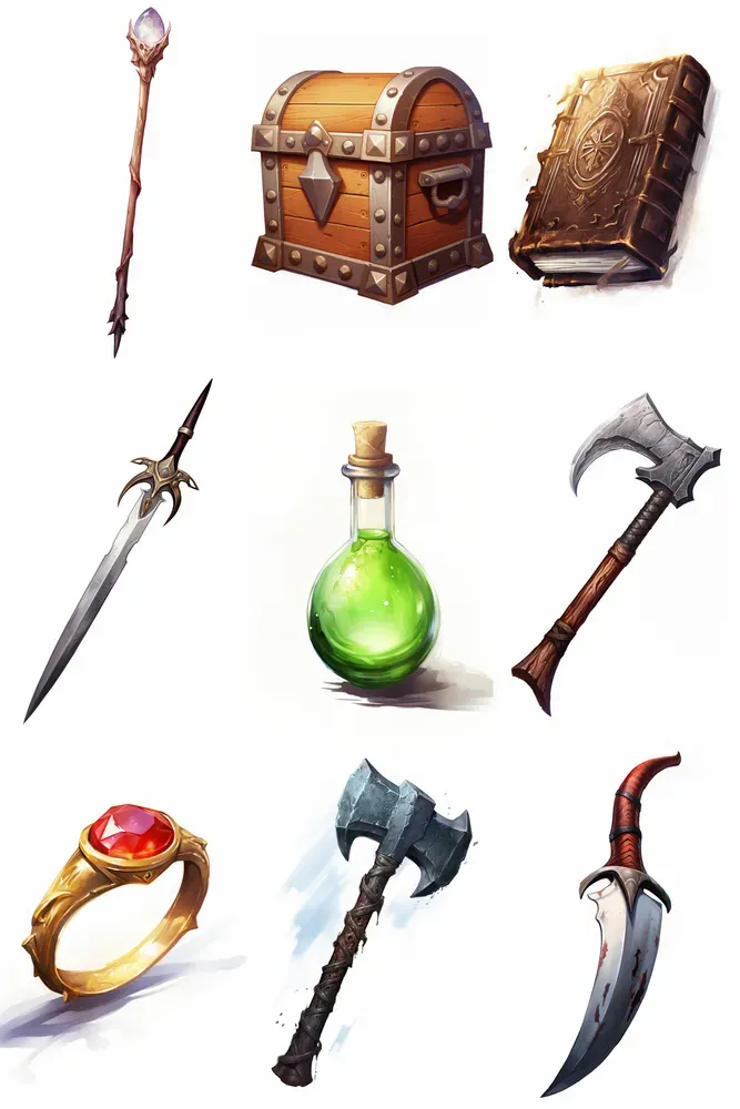 Fantasy RPG Items DnD Equipments Midjourney Prompt | PromptBase