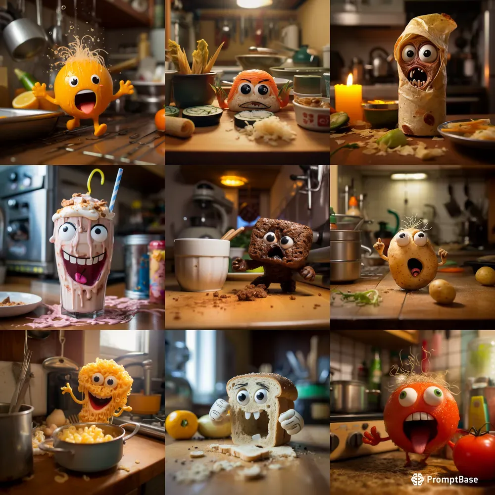 Funny Foods In The Kitchens Midjourney Prompt | PromptBase