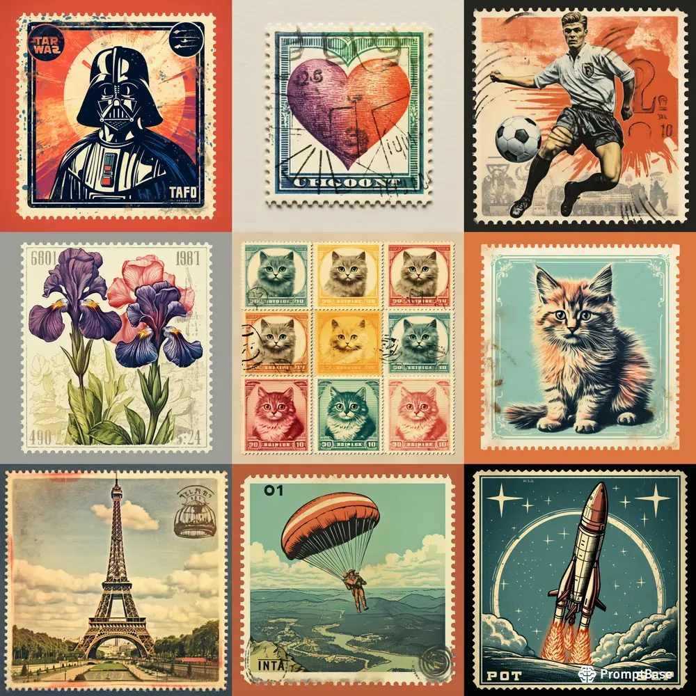 Postage Stamps - Unique Vintage Midjourney Prompt | PromptBase