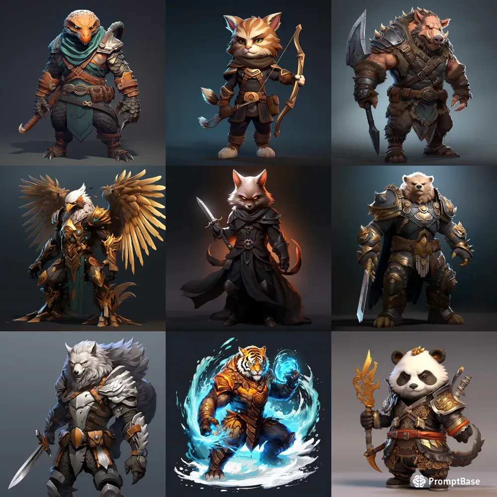 RPG Anthropomorphic Animal Warriors Midjourney Prompt | PromptBase