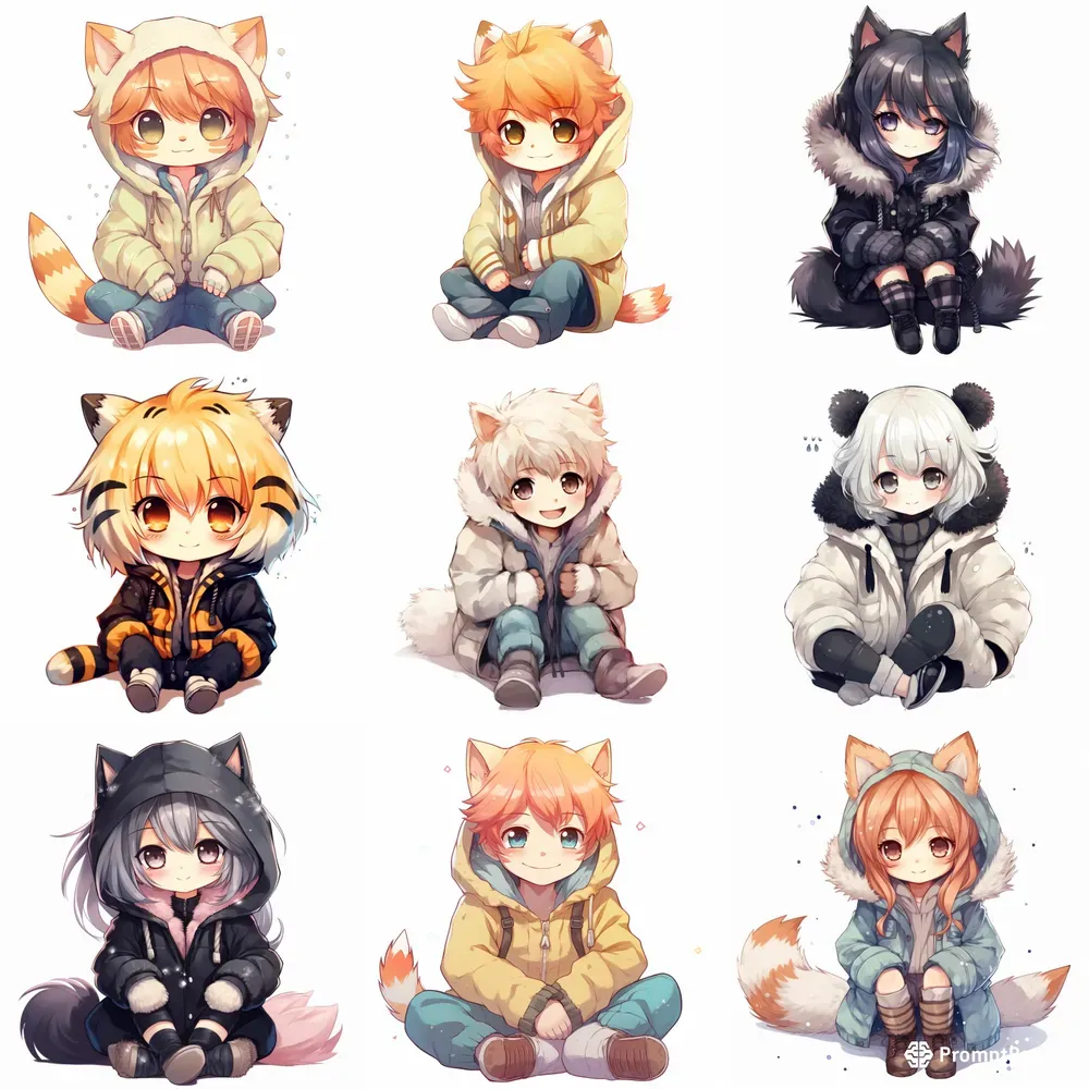 Chibi Characters With Animal Ears Midjourney Prompt | PromptBase