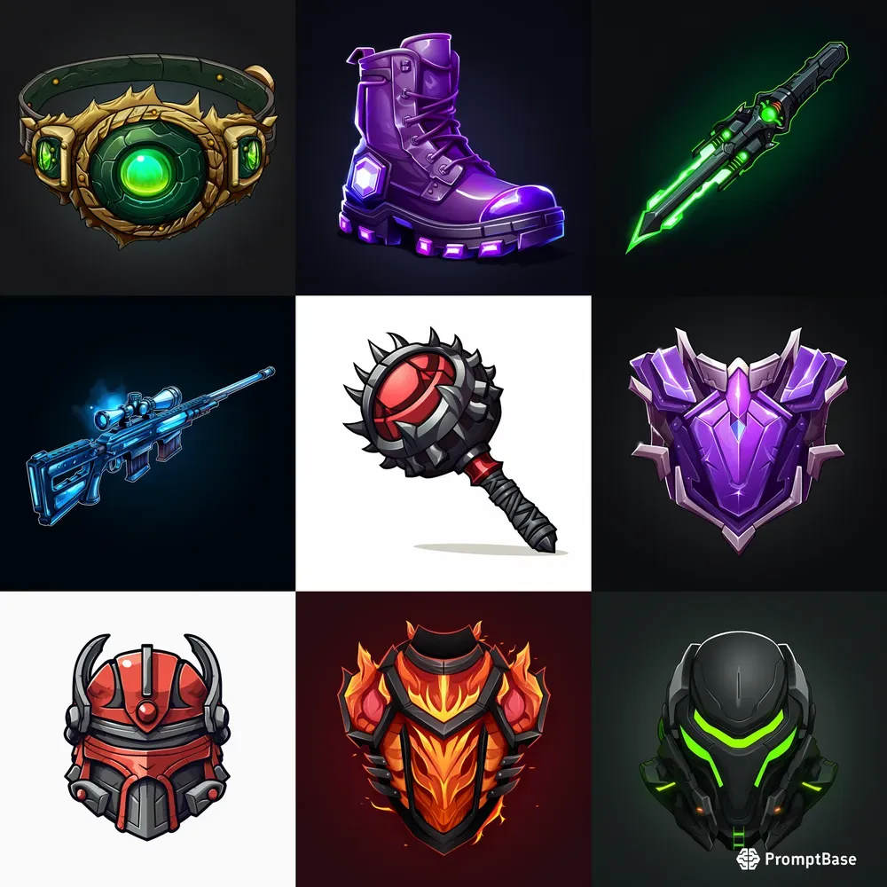 2D Game Asset RPG Game Icons Midjourney Prompt | PromptBase