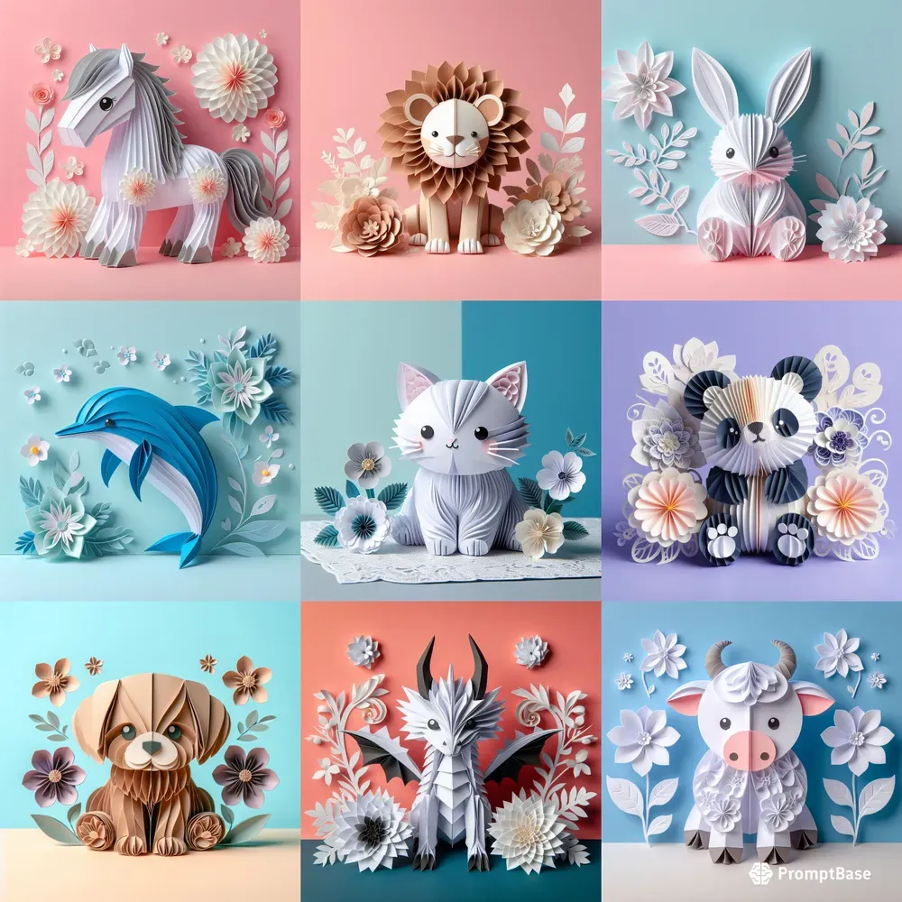 3D Paper Cut Art Cute Animals DALL·E Prompt | PromptBase