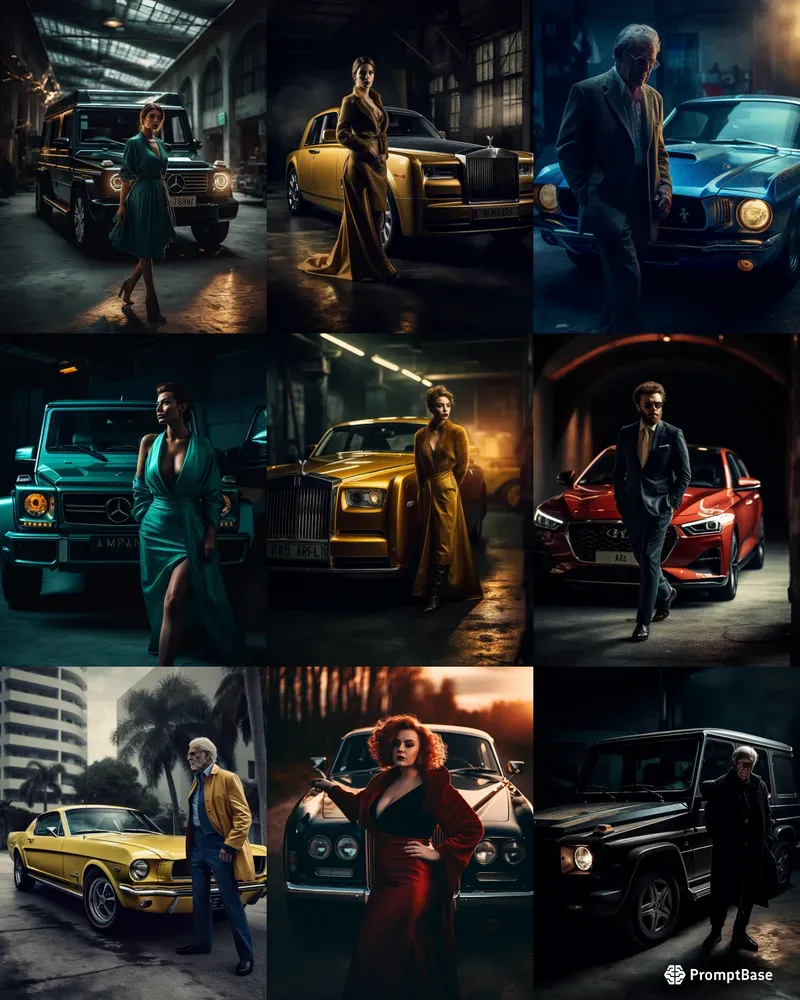 Elegant Car Portraits With People Midjourney Prompt | PromptBase