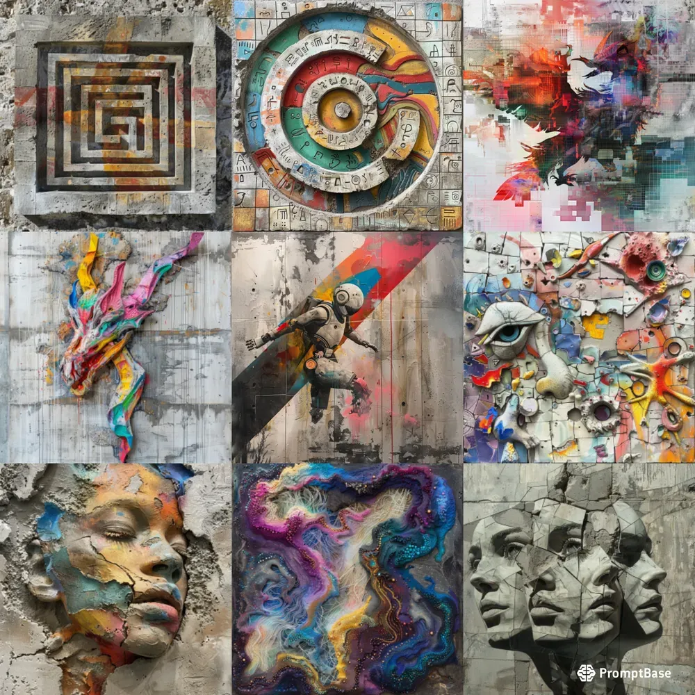 Fragmented Identities Concrete Reflections Midjourney Prompt | PromptBase